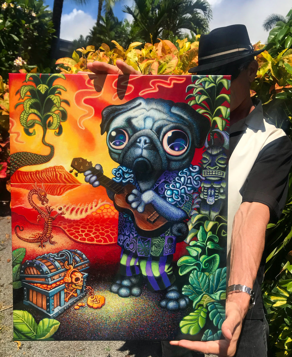 Tiki Dog Mini Canvas Giclee | Lowbrow Artist Brad Parker - Tiki Shark ...